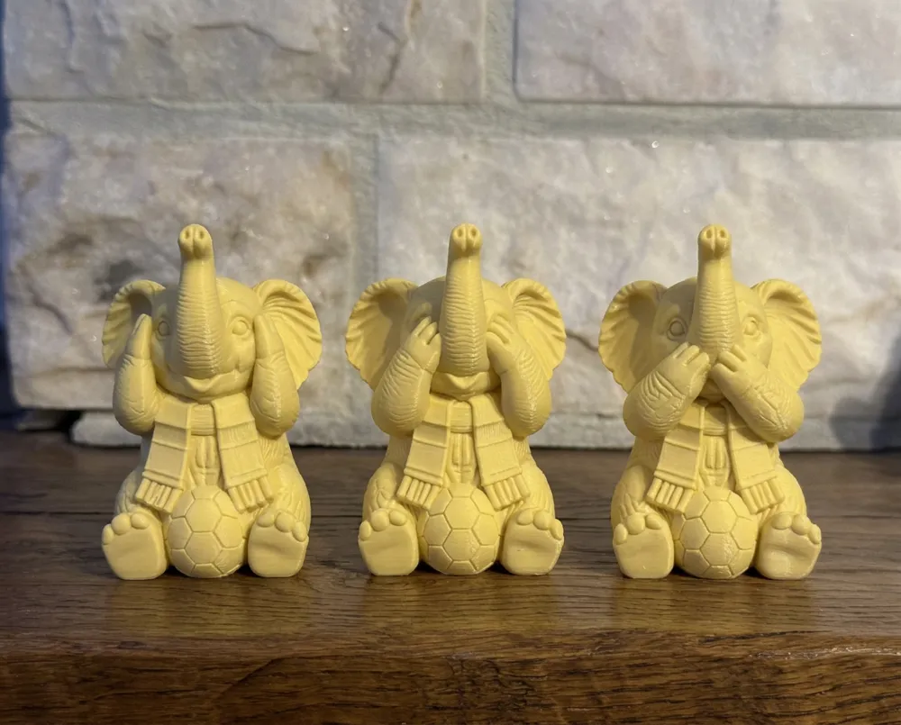Elephant Football Soccer Fan No Evil Trio - Free 3D Print Model ...