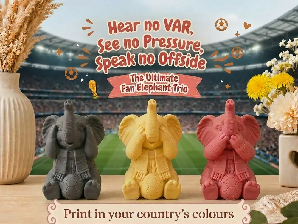 Elephant Football Soccer Fan No Evil Trio - Free 3D Print Model ...