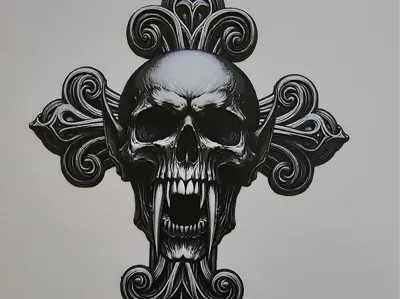 Gothic Cross w/ Vampire Skull Hueforge by FantasyForms3D - MakerWorld