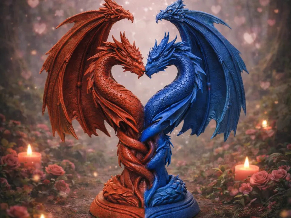 Twin Dragons of Love – Valentine Edition - Free 3D Print Model - MakerWorld