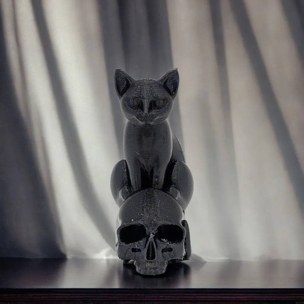 Mystic Black Cat & Skull – Gothic Art Sculpture by Handsin3d MakerWorld ...