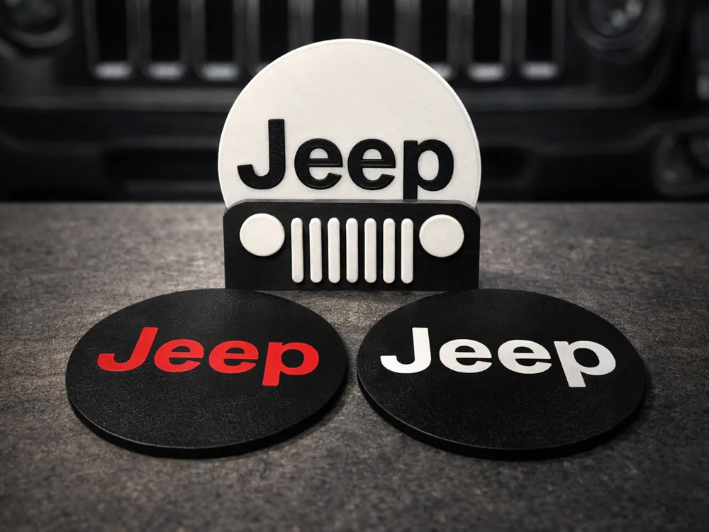 Jeep Logo 3D Printed Coaster Set Modern Desk - Free 3D Print Model ...