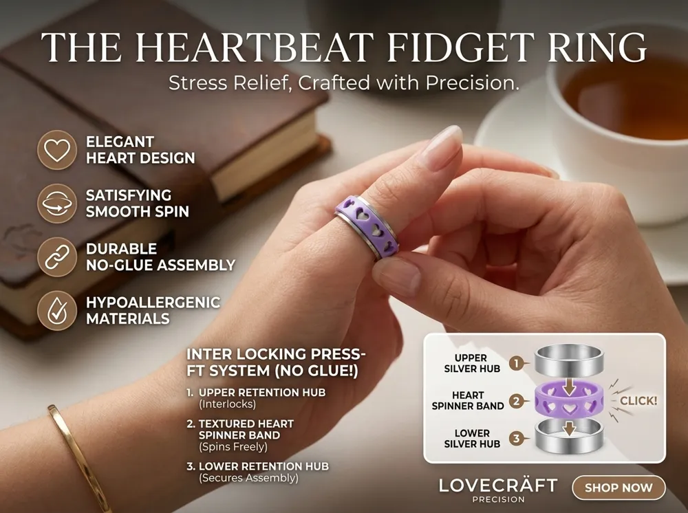 HeartSpin Fidget Ring – 3-Part Press-Fit - Free 3D Print Model - MakerWorld