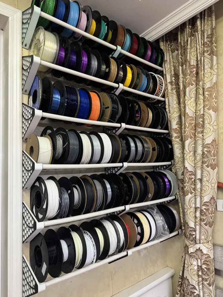 Wall-mounted spool holder, filament rack, stackable by Himy - MakerWorld