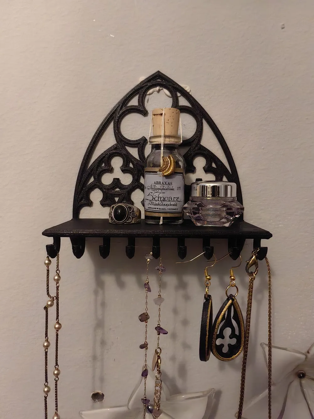 Gothic Arch Window Shelf with Hooks - Free 3D Print Model - MakerWorld