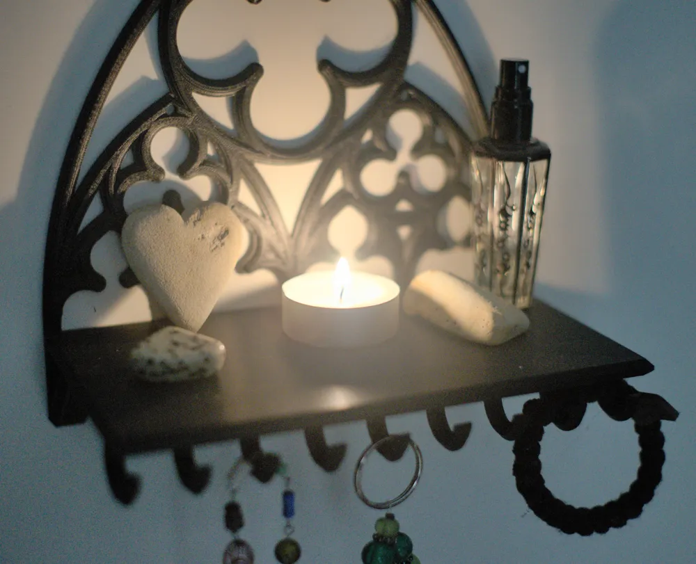 Gothic Arch Window Shelf with Hooks - Free 3D Print Model - MakerWorld
