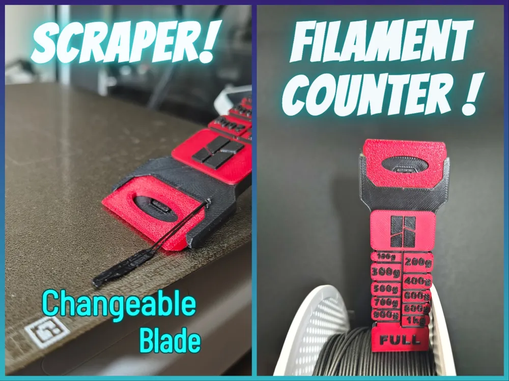 Filament Spool Gauge Scraper with Changeable Blade - Free 3D Print ...