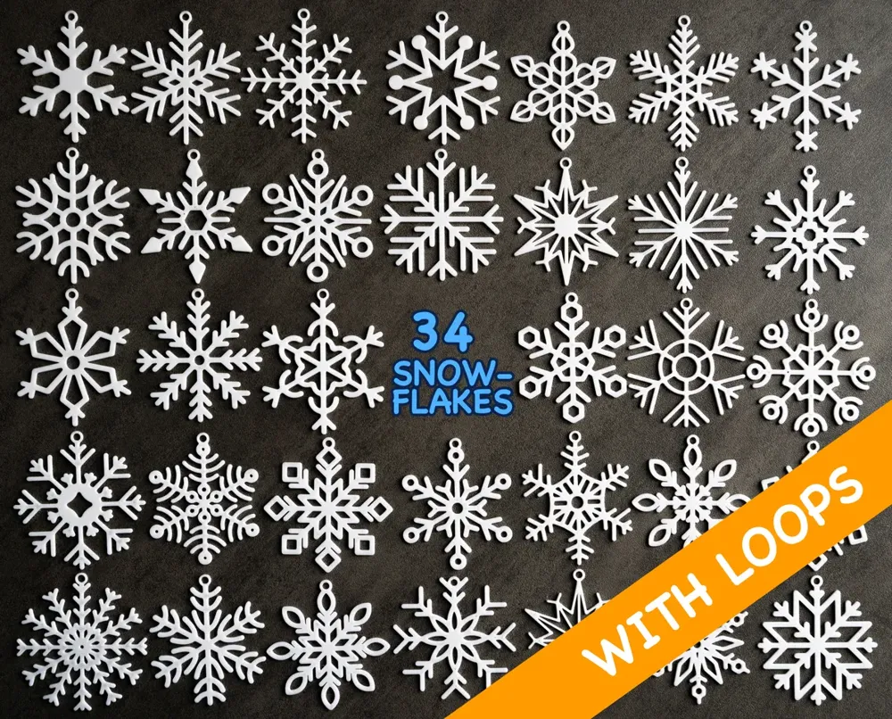 170 Medium Snowflakes collection with hanging loops by FinalFrag ...
