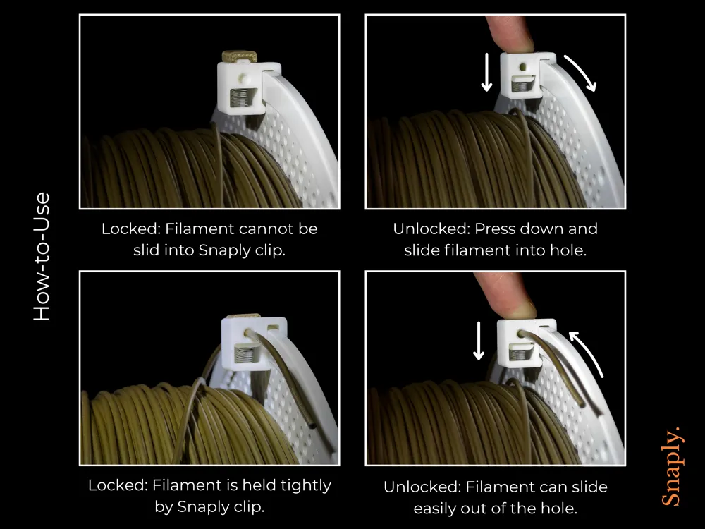 Snaply - Push-Button Filament Spool Clip - Free 3D Print Model - MakerWorld