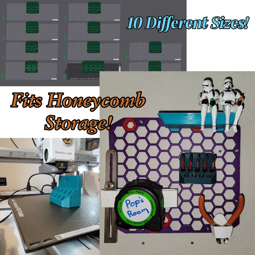 HSW | Wall Mount Bit Holders | Honeycomb Storage Wall Remixed by Lollipop Woodworks - MakerWorld