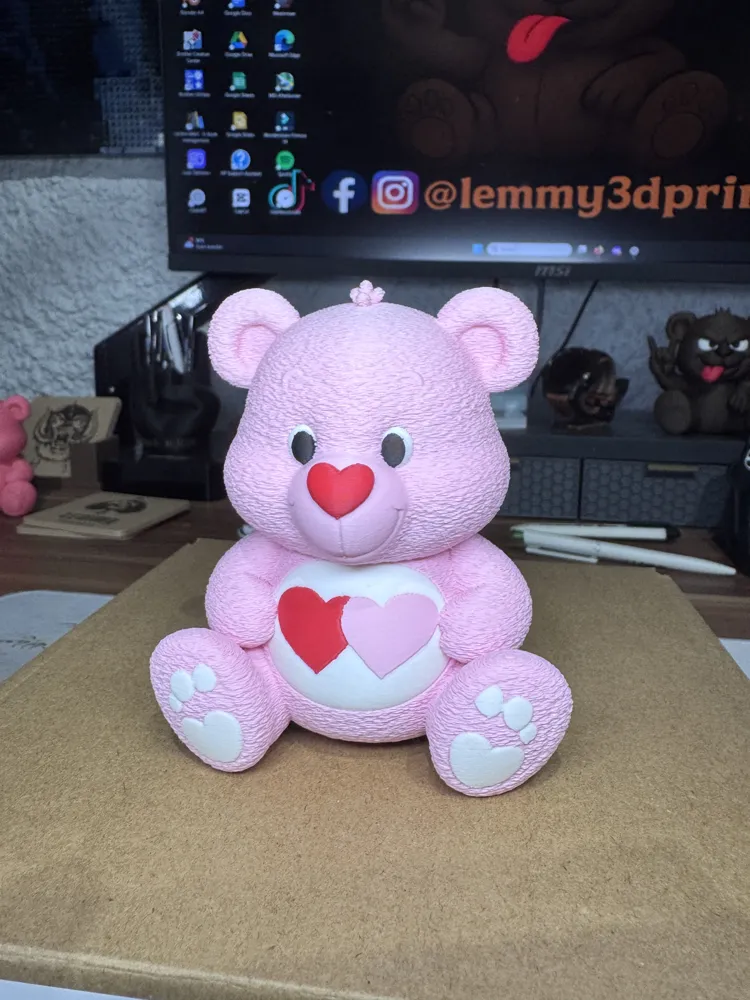 Pink Double Heart Grumpy Bear by Lemmy3DPrint MakerWorld: Download Free 3D Models