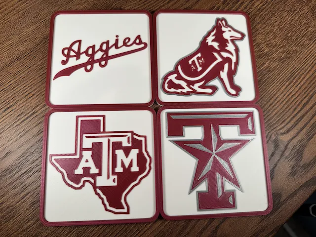 Texas A&M Aggies 4 Coaster Set with Caddy by dcv designs - MakerWorld