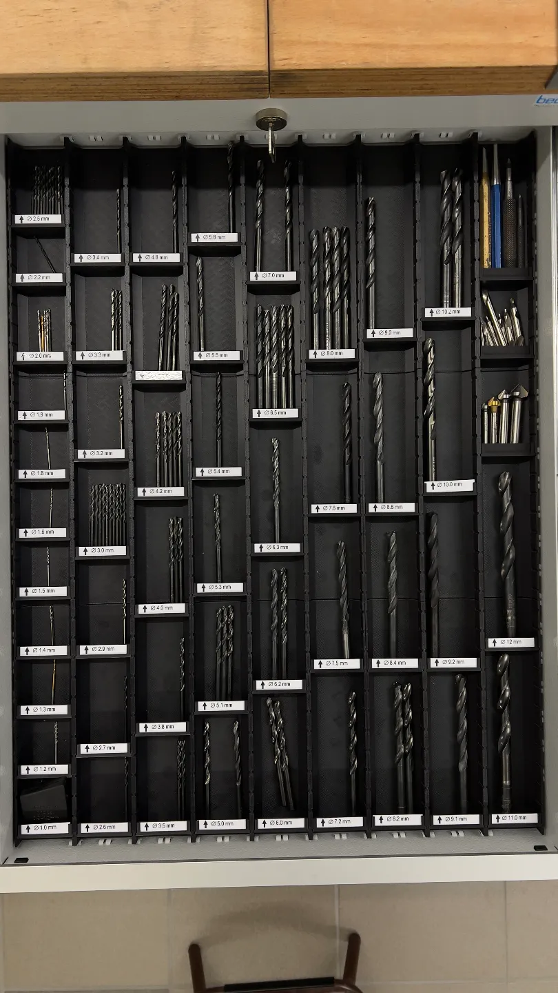Workshop drawer organization for drill bits - Free 3D Print Model ...
