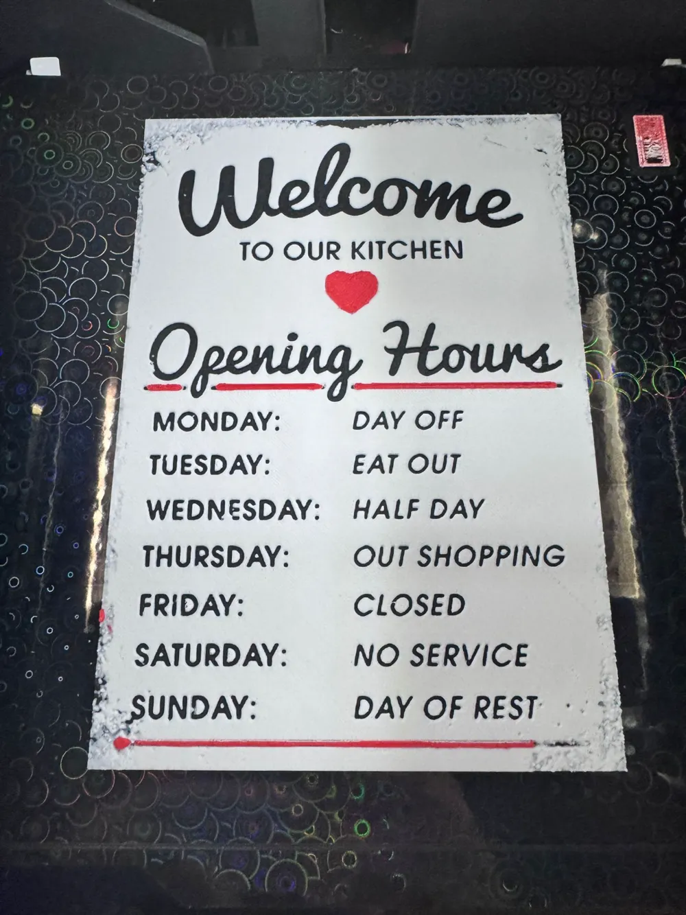 kitchen opening hours hueforge sign by Fatalchaos25 - MakerWorld