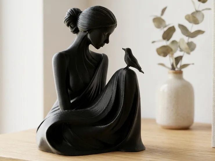 Bird Whisperer Lady Sculpture — Elegant Art - Free 3D Print Model ...