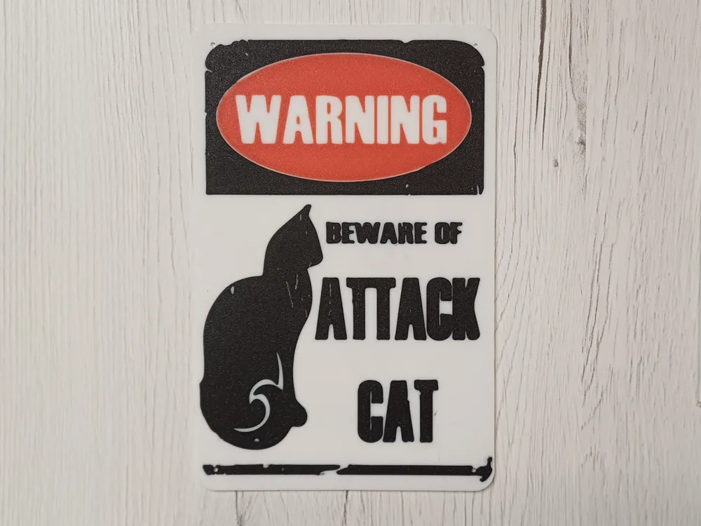 Sign beware of attack cat. by Kiron 21 - MakerWorld