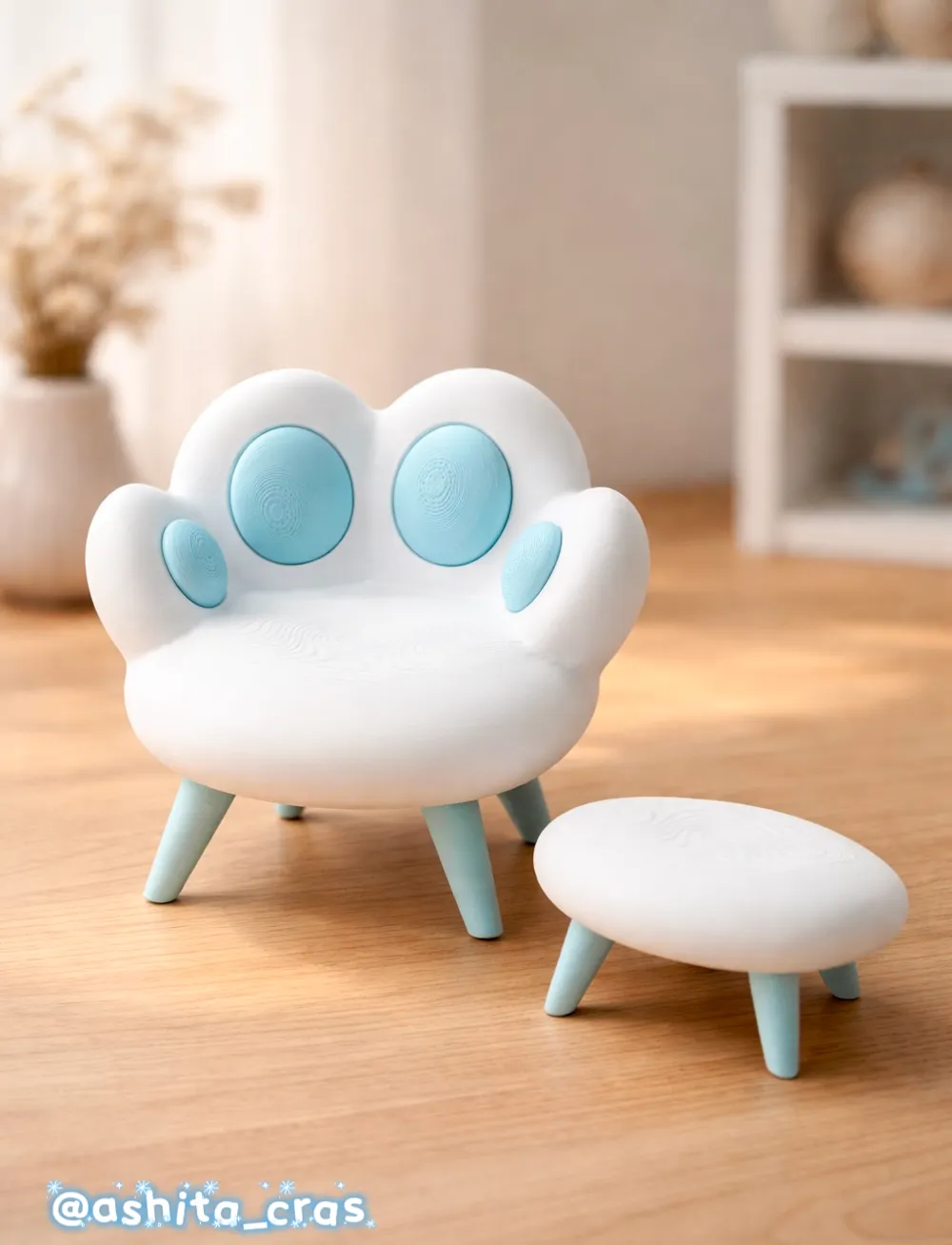 Cute Paw Armchair & Ottoman Set for Doll House - Free 3D Print Model ...