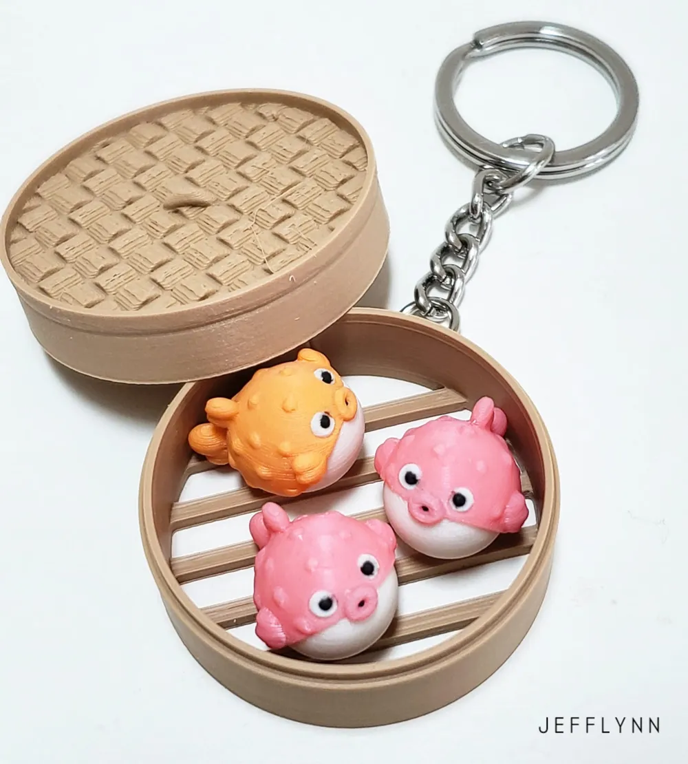 Pufferfish Bun Fidget Keychain (Dim Sum) - Free 3D Print Model - MakerWorld
