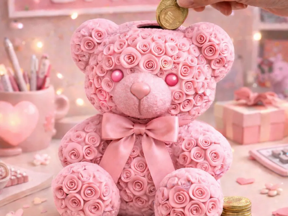 Rose Teddy Bear Piggy Bank - Free 3D Print Model - MakerWorld