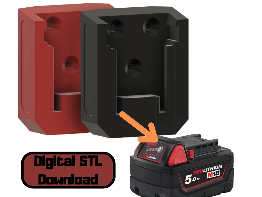 Milwaukee M18 Battery Holder STL | Wall Mount - Free 3D Print Model ...