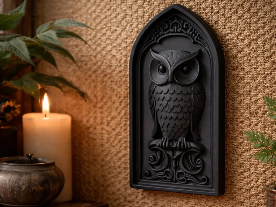 Gothic Owl Wall Relief - Free 3D Print Model - MakerWorld