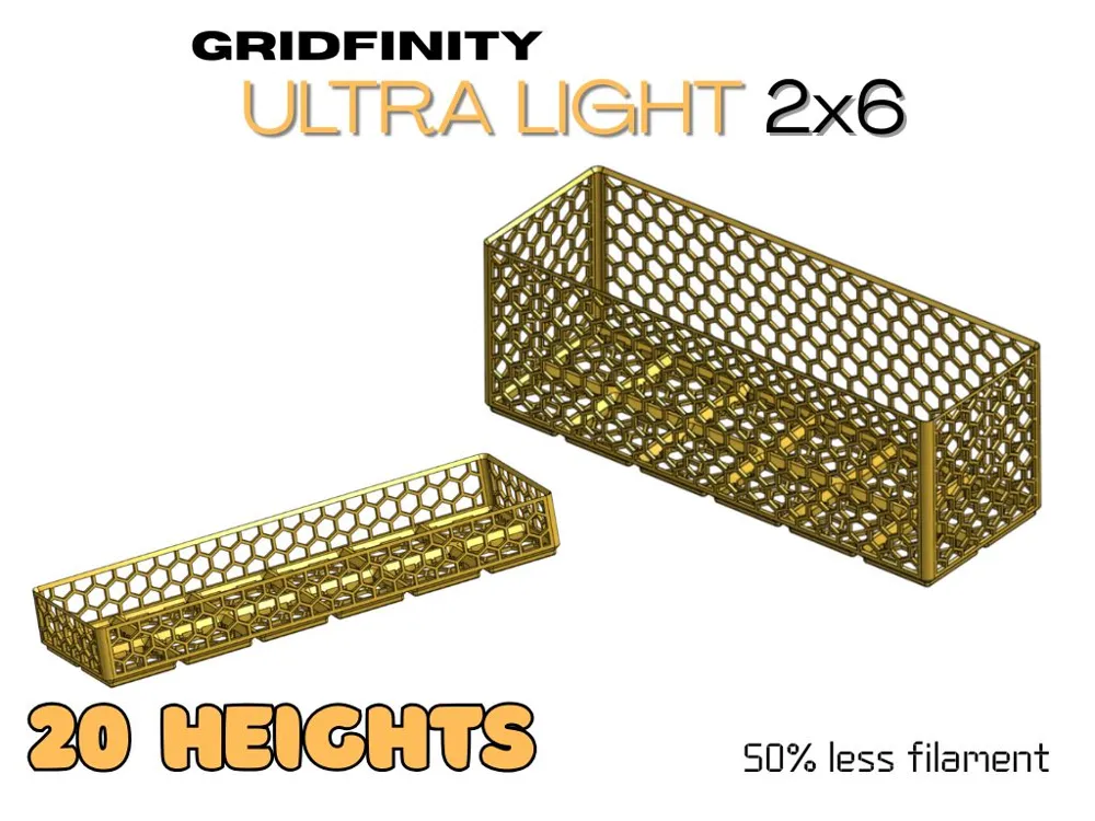 Gridfinity ULTRA light 2x6 (20 heights from 1-20) - Free 3D Print Model ...