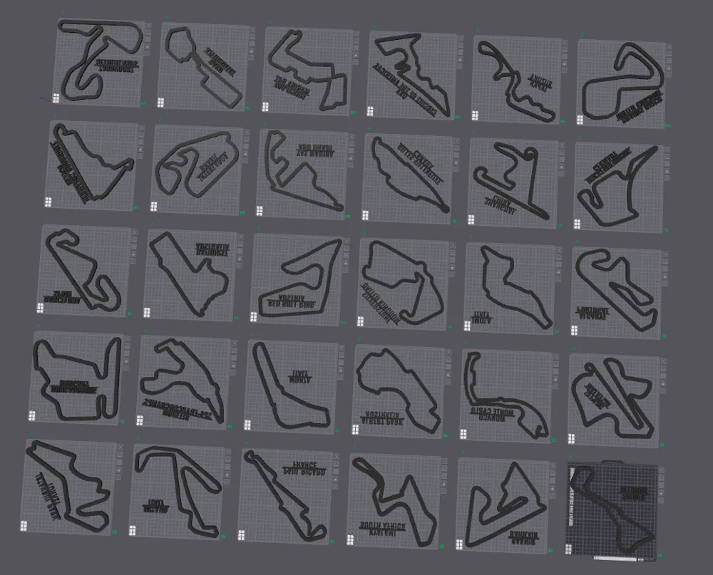 Race Tracks of the World (25x25cm plate) - Free 3D Print Model - MakerWorld