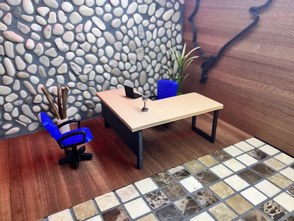 miniature desk & chair 1:18 diorama & dollhouse by pierblebee - MakerWorld