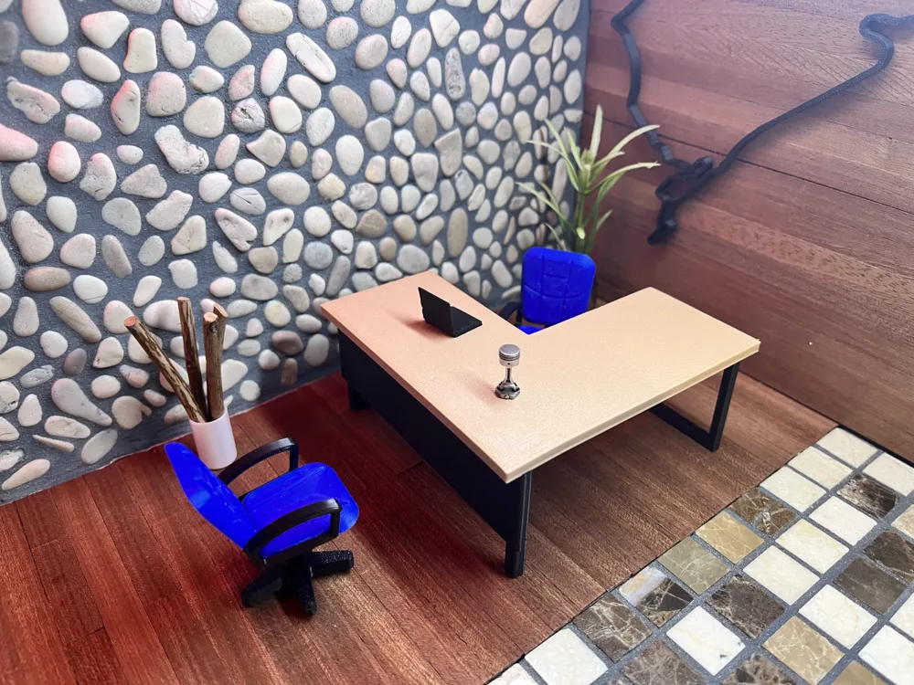 miniature desk & chair 1:18 diorama & dollhouse by pierblebee - MakerWorld