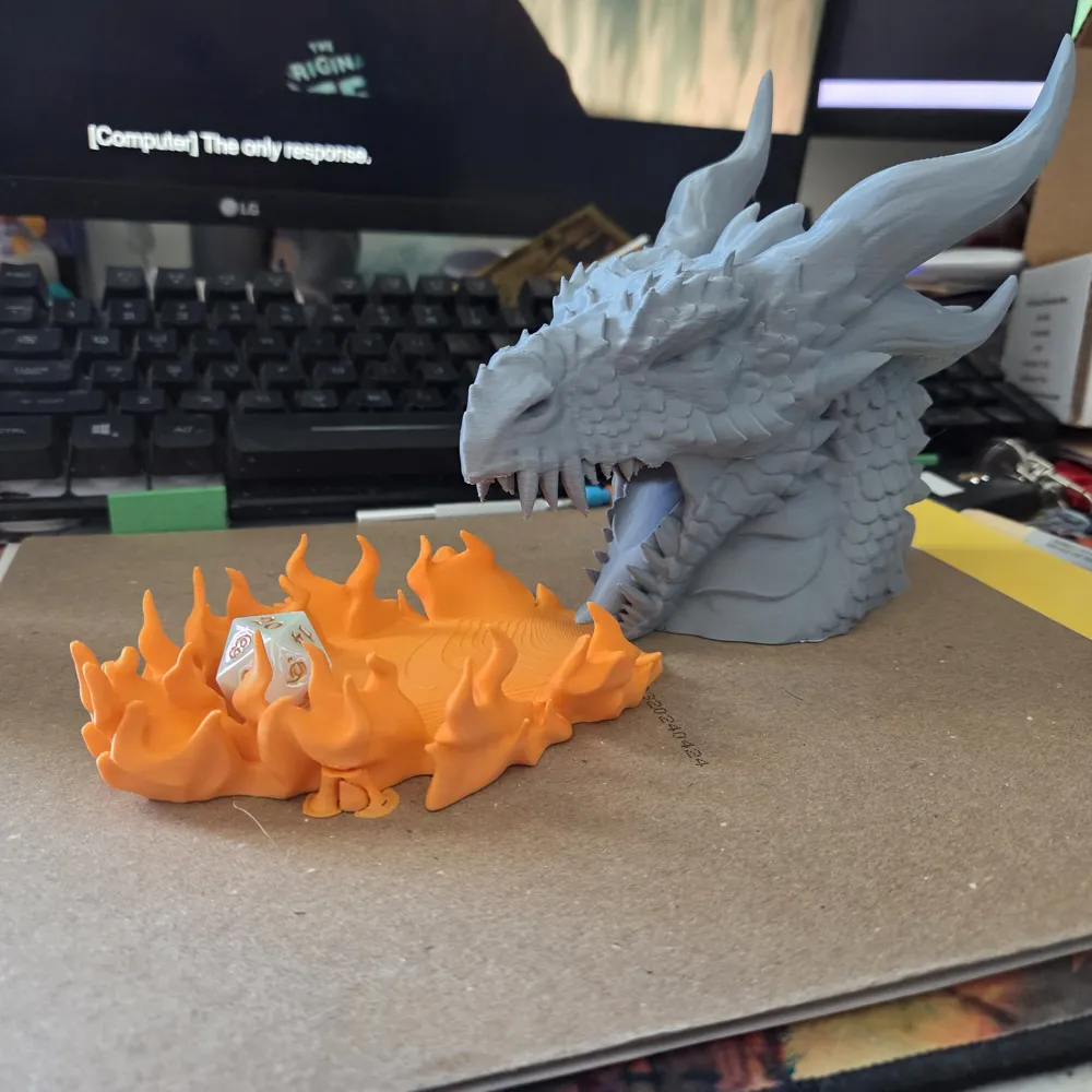 Dragon's Fire Dice Tower and Desk Statue - Free 3D Print Model - MakerWorld