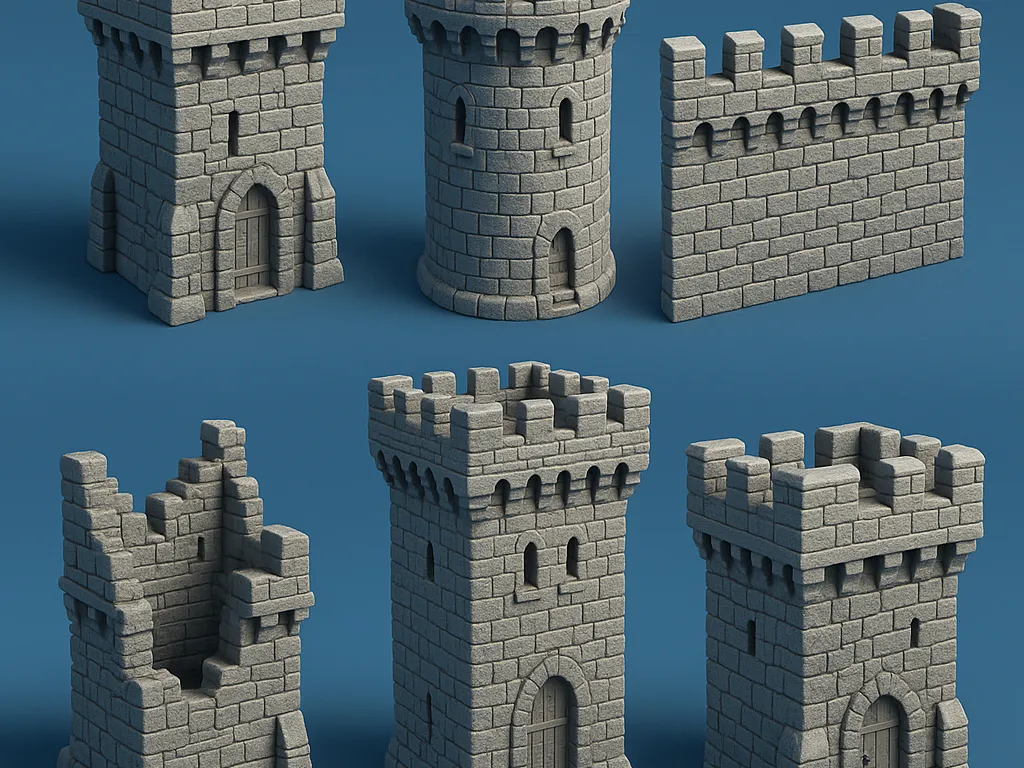 Medieval Castle Towers & Walls Set - Free 3D Print Model - MakerWorld