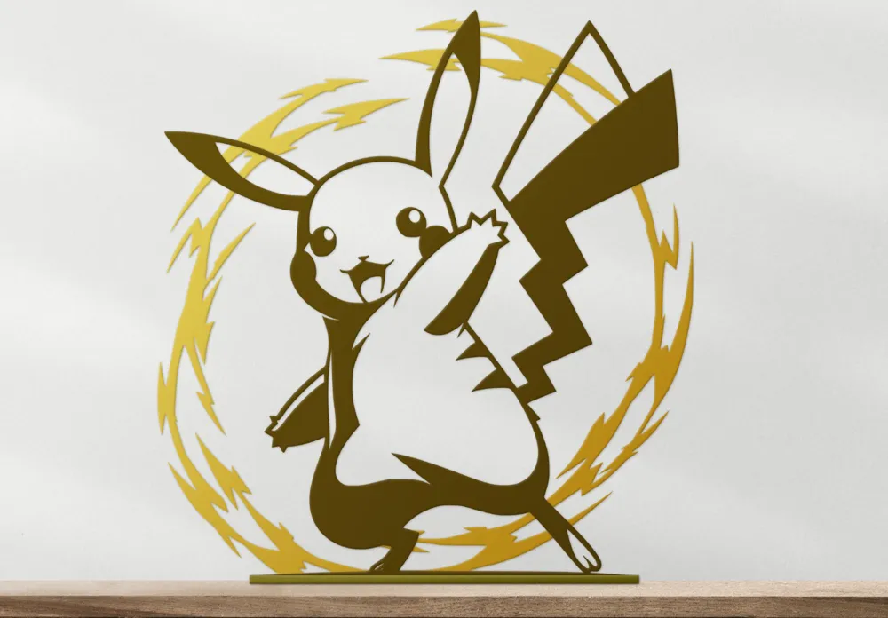 Pikachu Pokemon Detailed 2D Silhouette Wall Art by BluB - MakerWorld