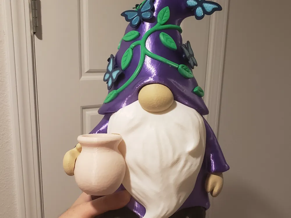 Springtime Butterfly Gnome holding pot (multipart) - Free 3D Print ...