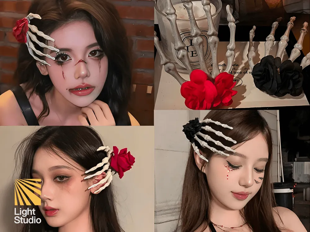 Halloween Dark Skeleton Hand Rose Hairpin by Light Studio MakerWorld ...