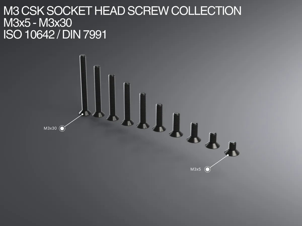 M3 CSK Socket Head Screw Collection M3x6-M3x30 - Free 3D Print Model ...