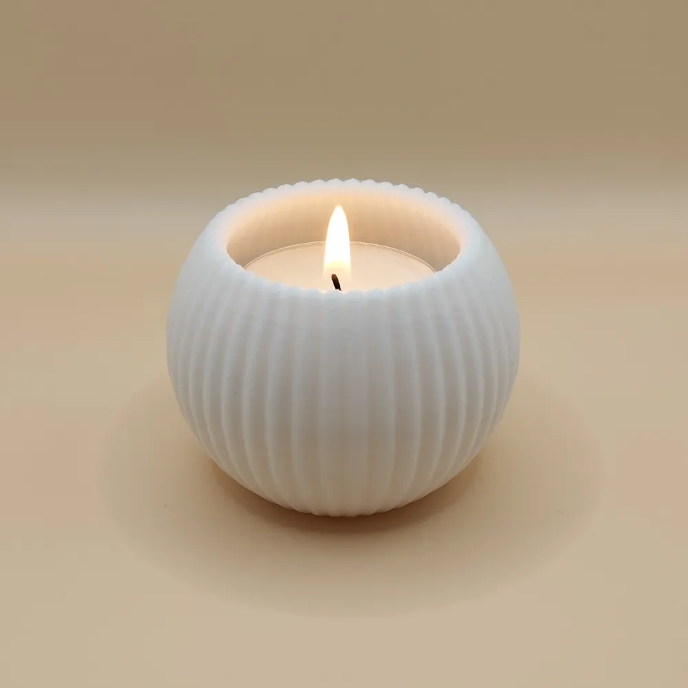 Modern Round Ribbed Candle, (LED) Tealight Holder by Deltaprints ...