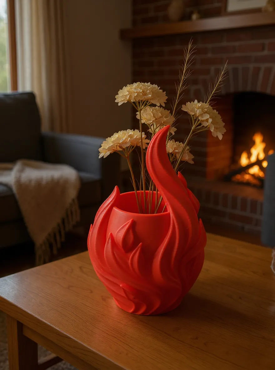 EmberFlame vase with bold single-flame design by VASEE MakerWorld ...