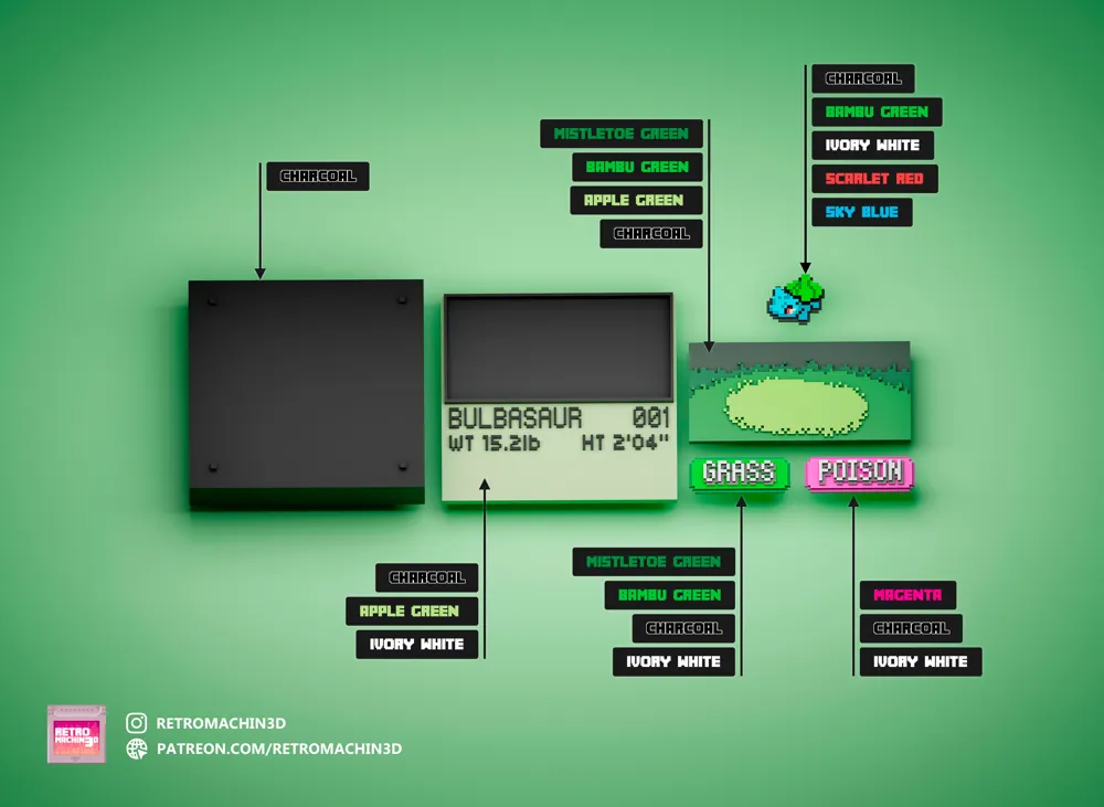 #0001 - Bulbasaur Pokedex Screen by Retromachin3d - MakerWorld