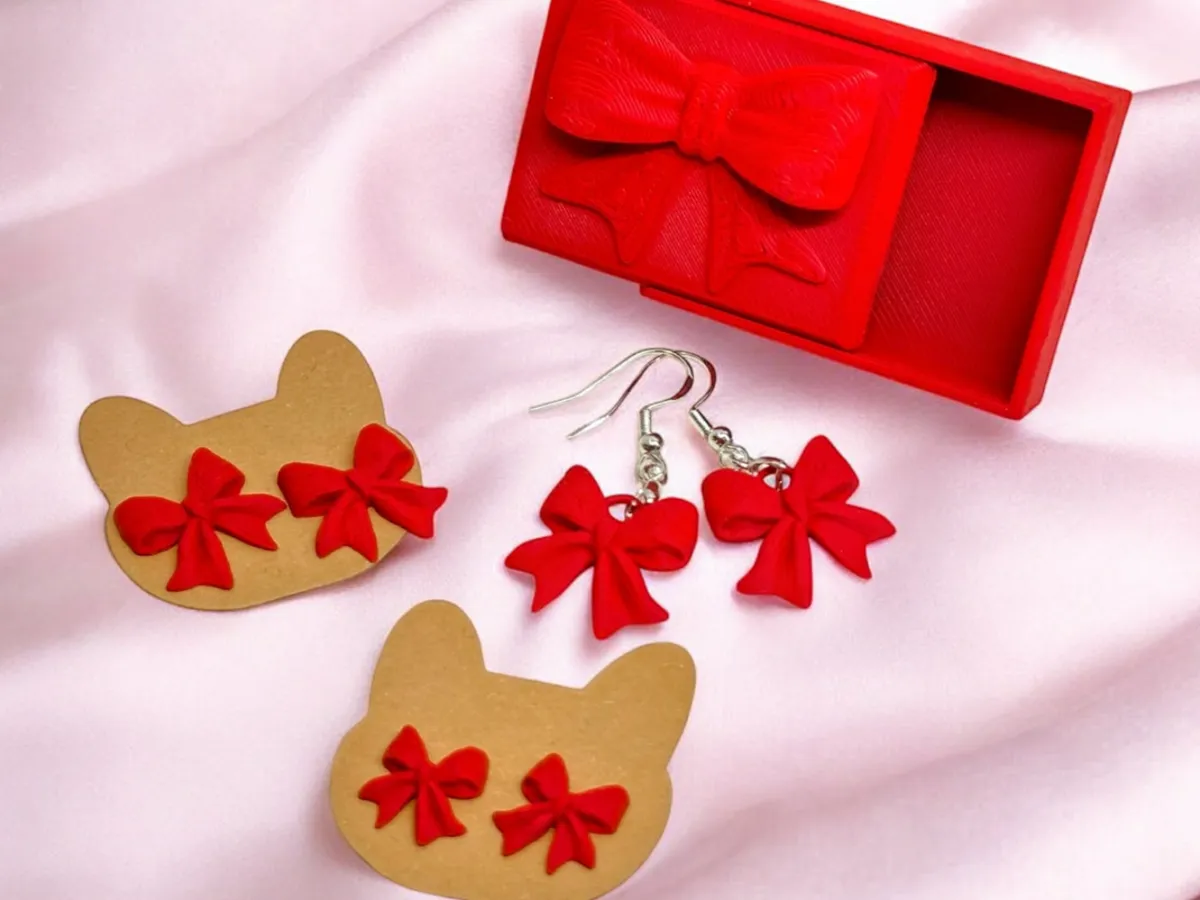 Bow Earrings with gift box Valentine's Day - Free 3D Print Model ...