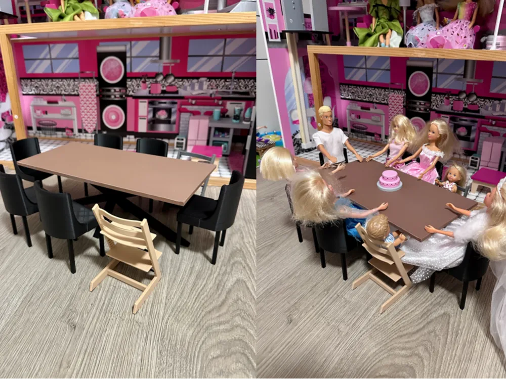 Large Barbie Dining Table for 8 Dolls - Free 3D Print Model - MakerWorld