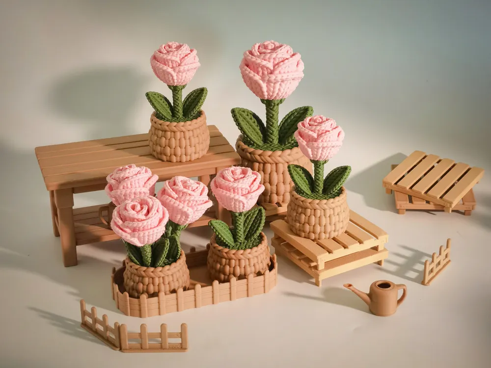 Knitted Rose Ornament | Screw Assembly | No Supports Easy Print - Free ...