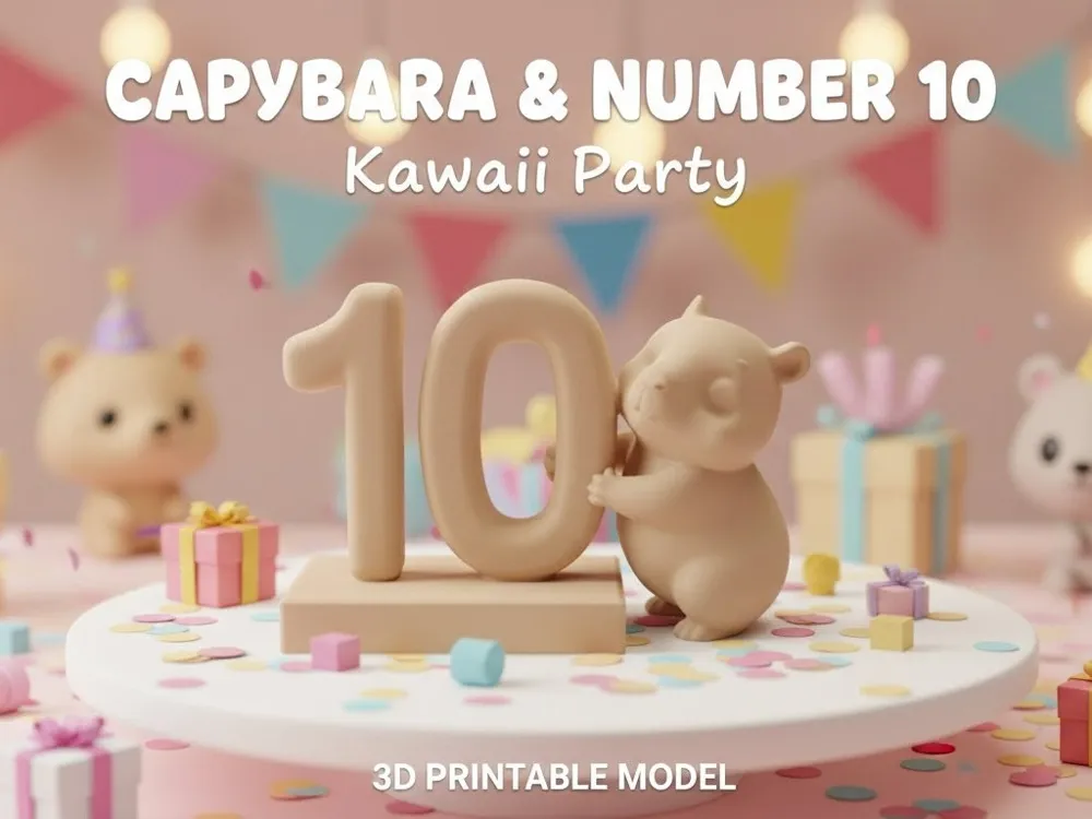 Capybara & Number 10: Kawaii Party - Free 3D Print Model - MakerWorld