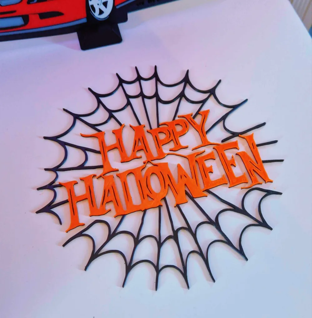 Happy Halloween Spider Web Decoration Wall Art by SteveA - MakerWorld