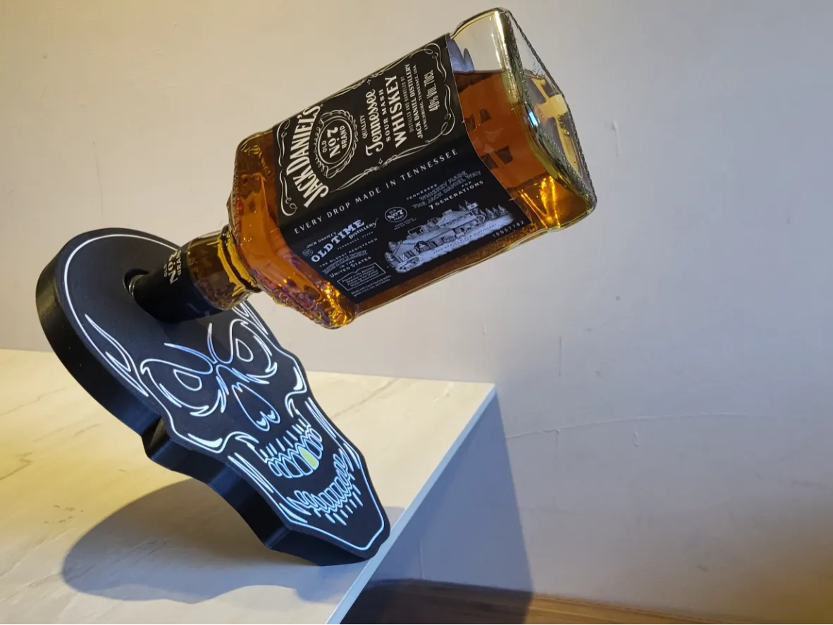 Jack Daniels Skull Stand with Gold Tooth - Free 3D Print Model - MakerWorld