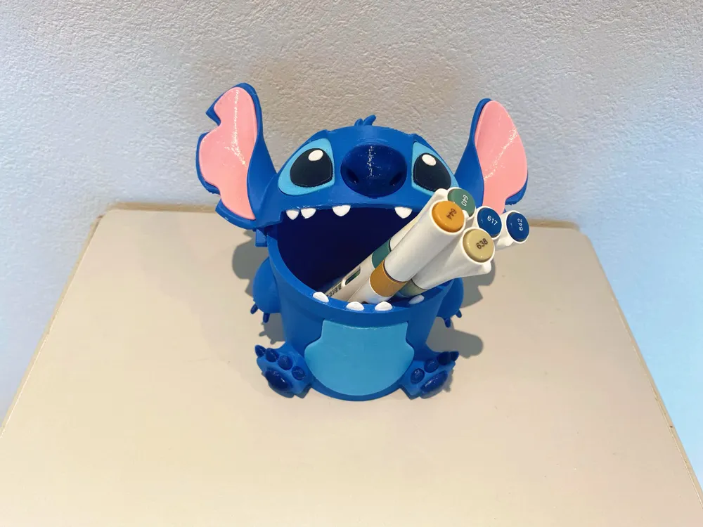 Stitch desktop pen holder&trash can (multi-part print, no AMS needed ...