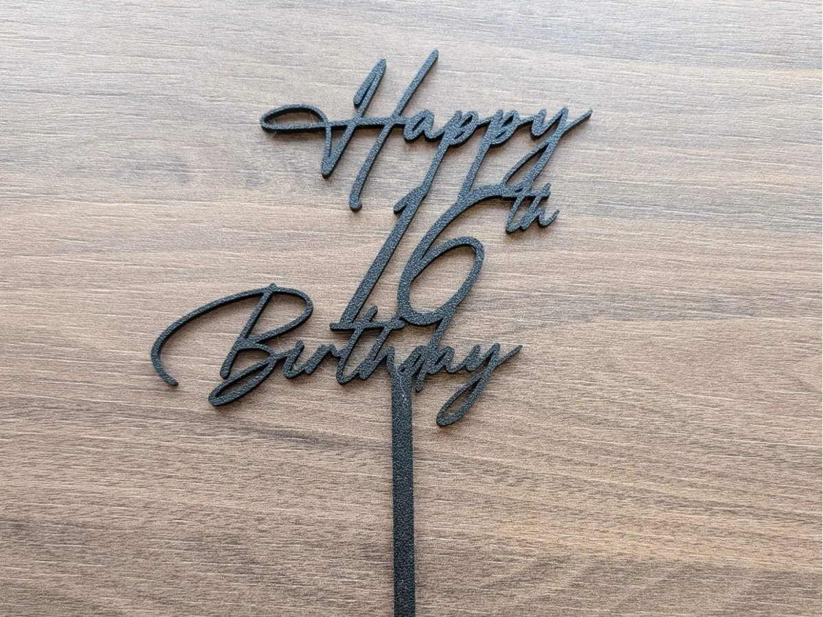 Happy 16th Birthday Cake Topper Cursive Font - Free 3D Print Model ...