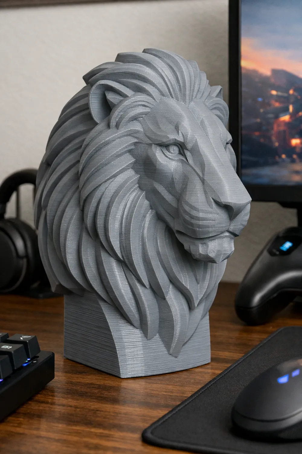 Stylized Lion Head Sculpture - Free 3D Print Model - MakerWorld