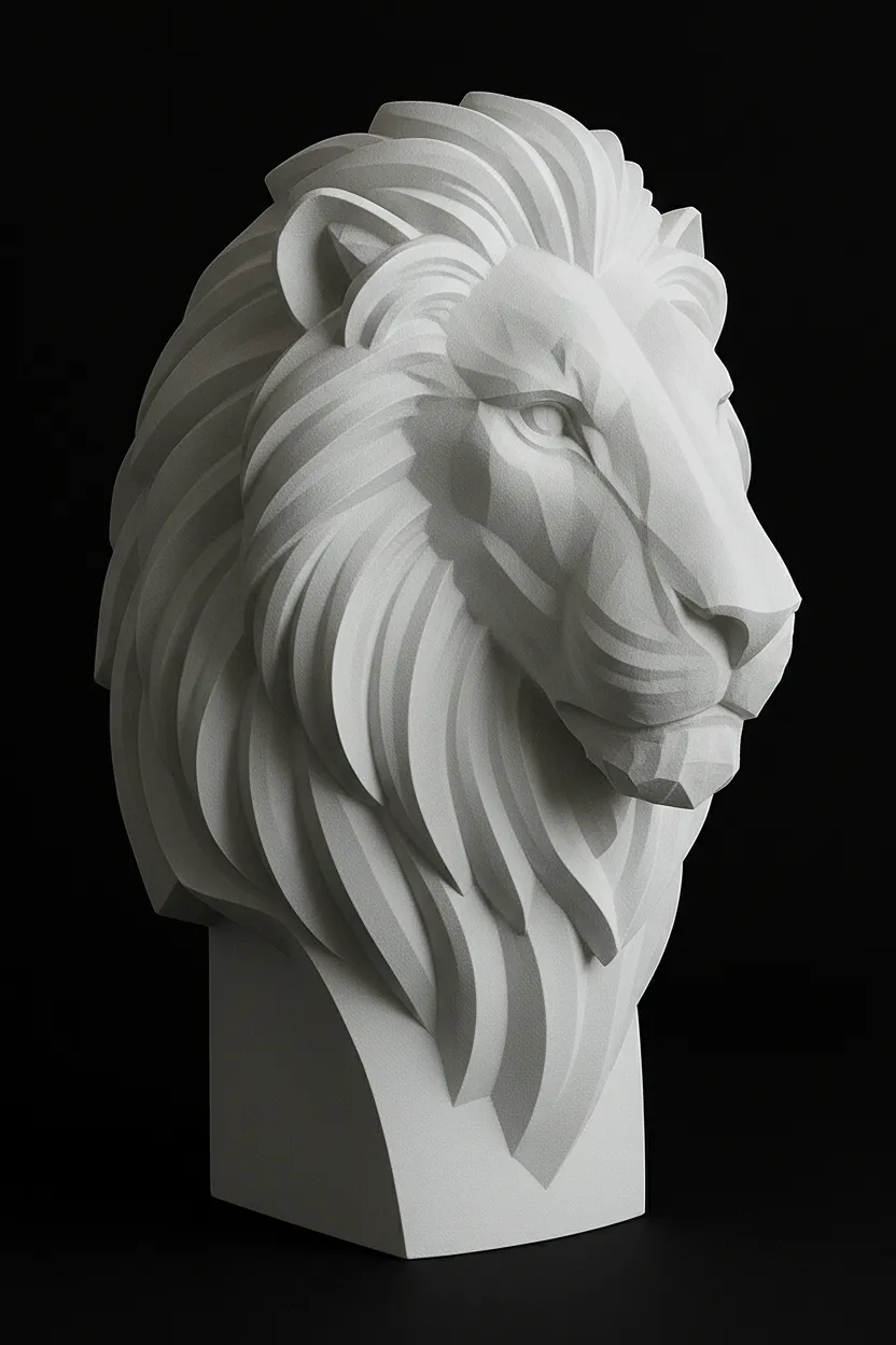 Stylized Lion Head Sculpture - Free 3D Print Model - MakerWorld