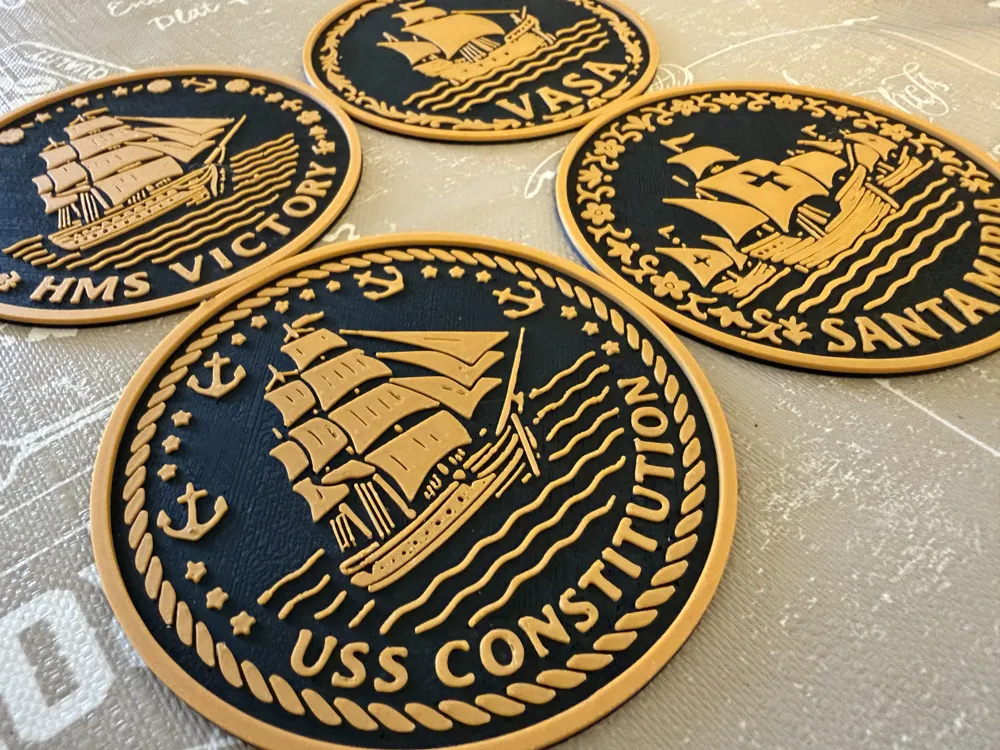 Historic Ships Coasters anti-slip/spill embossed by Tech23 MakerWorld ...