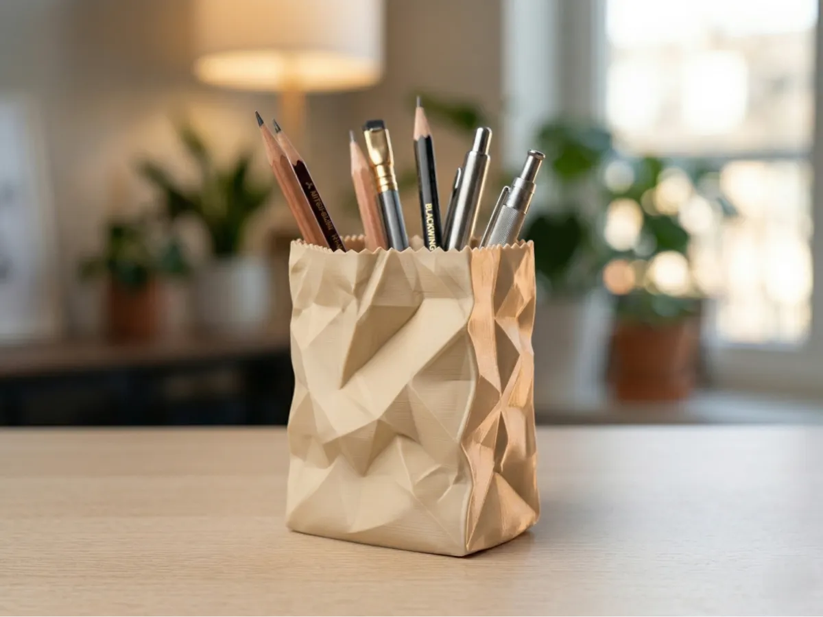 Crumpled Paper Bag Pen Holder - Desk Organizer - Free 3D Print Model ...